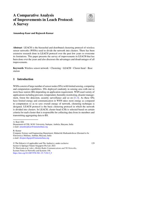 pdf a comparative analysis of improvements in leach protocol a survey