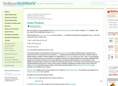 Wolfram Math World Inner Product Handout For 9th 10th Grade Lesson Planet