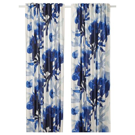 SkogsnÄssla Curtains 1 Pair Whiteblue Floral Patternwith Heading