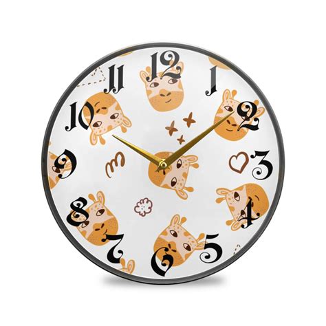 12 Round Silent Wall Clocks Cute Cartoon Giraffe Acrylic Battery Operated Clock Non Ticking