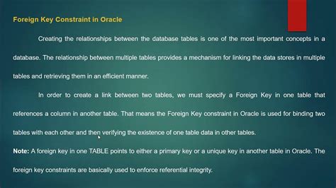 Referential Integrity Constraint Foreign Key In Oracle Developer Youtube