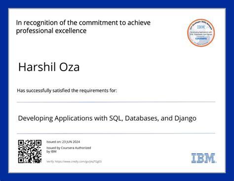 Harshil Oza On Linkedin Certification Ibm Coursera Sql Databases Django