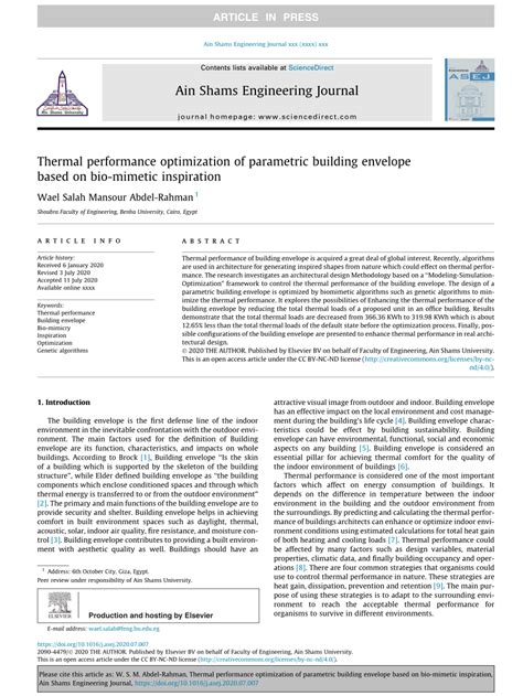 Pdf Thermal Performance Optimization Of Parametric Building Envelope