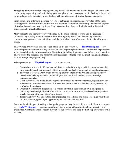 Foreign Language Anxiety Thesis Pdf Anxiety Learning