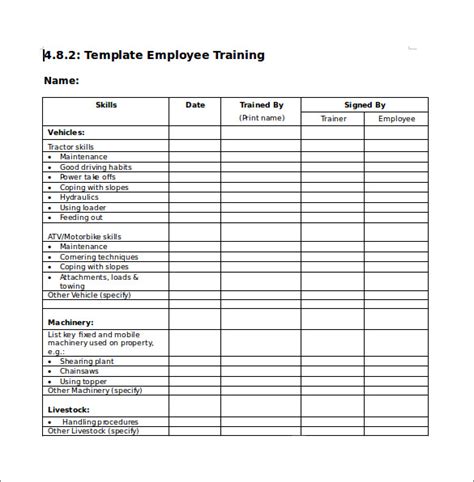 Training Checklist Template Excel
