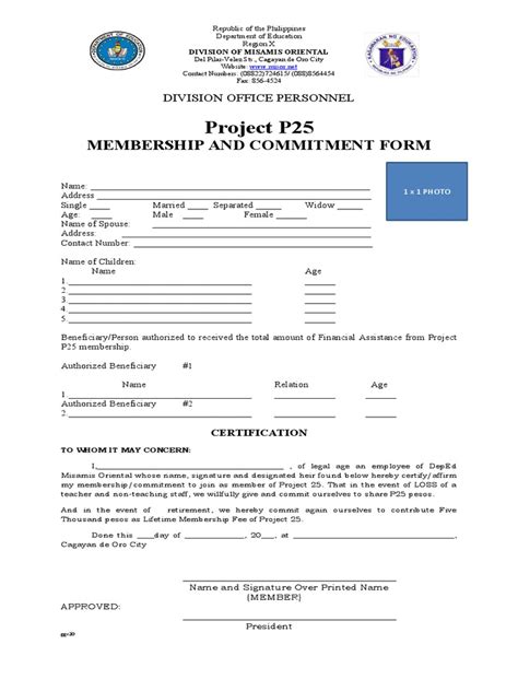 Project 25 Commitment Form Pdf Government