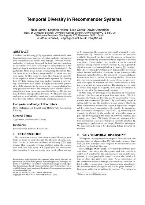 Pdf Temporal Diversity In Recommender Systems