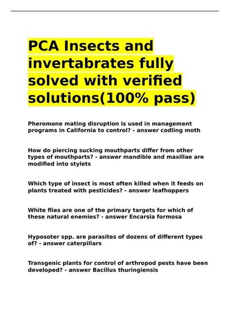 Insect Anatomy Pca Fully Solved With Verified Solutions100 Pass