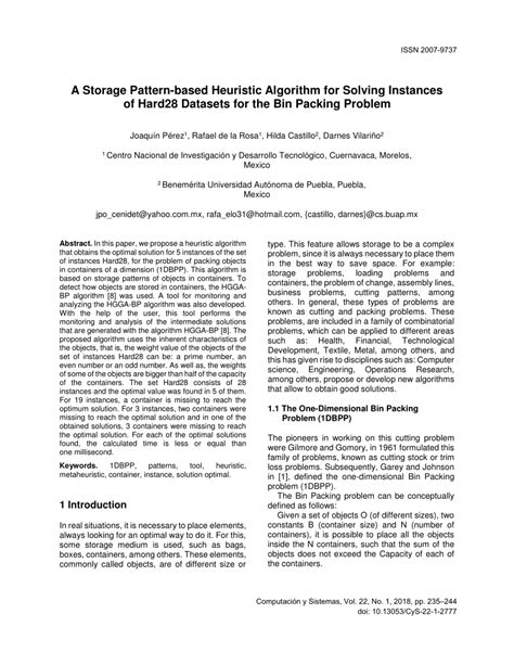 Pdf A Storage Pattern Based Heuristic Algorithm For Solving Instances