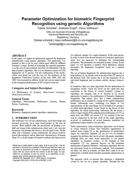 Parameter Optimization For Biometric Fingerprint Using Genetic Algorithm Pdf Fingerprint