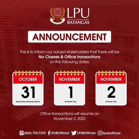 Special Non Working Holiday Lyceum Of The Philippines University Batangas