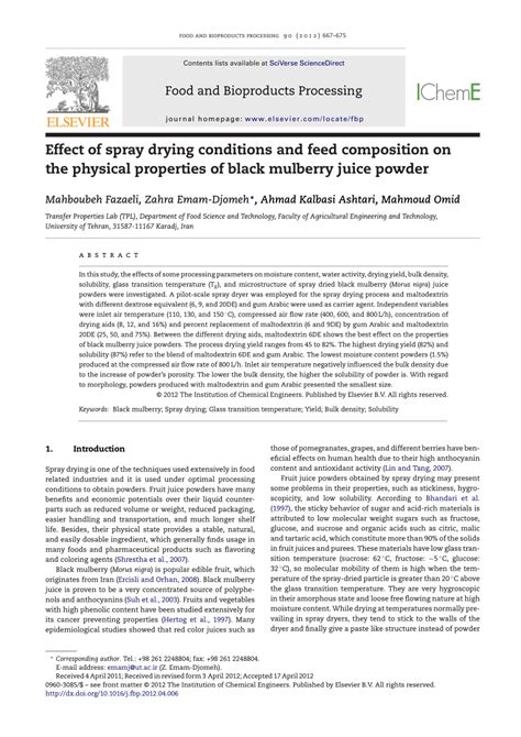 Pdf Effect Of Spray Drying Conditions And Feed Composition On The Physical Properties Of Black
