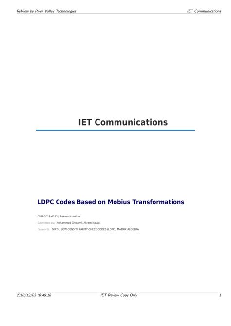 Pdf Ldpc Codes Based On Mobius Transformations