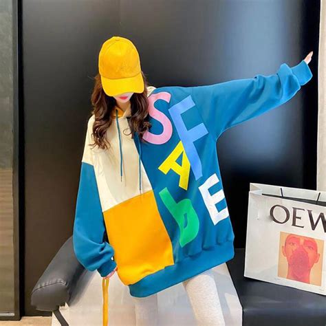 Весна і осінь контрастний колір з капюшоном світшот жіночий великий вільний корейський стиль