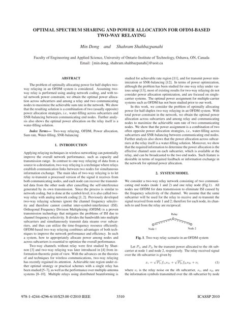 Pdf Joint Spectrum Sharing And Power Allocation For Ofdm Based Two Way Relaying