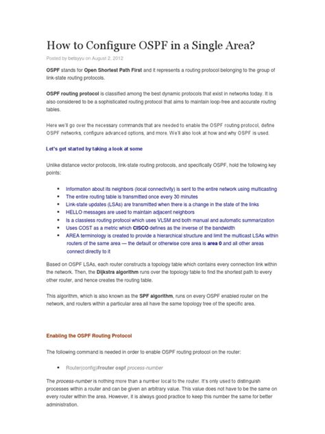 How To Configure Ospf In A Single Area Pdf Routing Network Architecture
