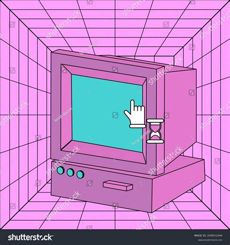 Vektor Stok Old Retro Computer Crt Monitor On Tanpa Royalti