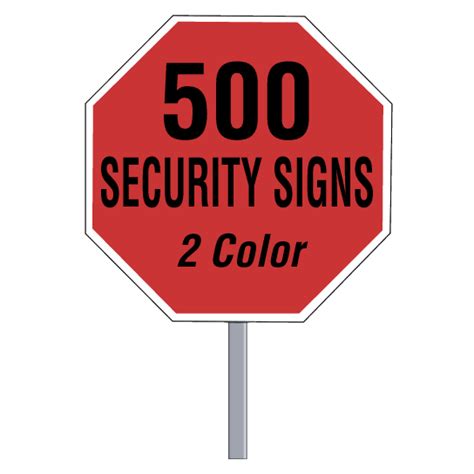 Security Yard Signs Octagon Shape Two Color 500 Per Box