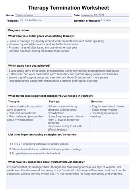 Therapy Termination Worksheet And Example Free Pdf Download