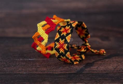 Tied Woven Friendship Bracelets With Bright Colorful Patterns Handmade