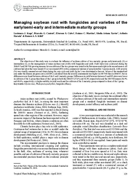 Pdf Managing Soybean Rust With Fungicides And Varieties Of The Earlysemi Early And