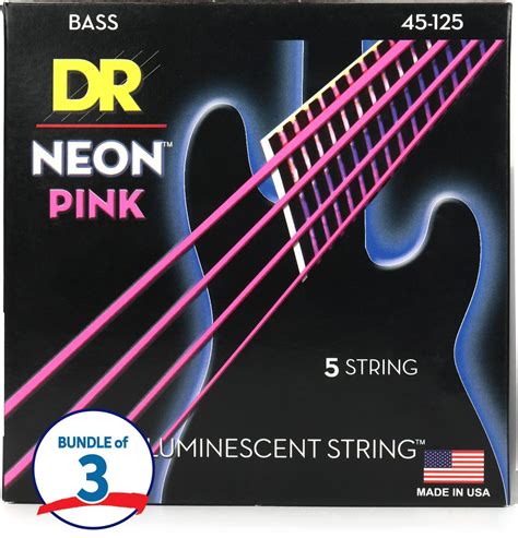 Dr Strings Npb5 45 Hi Def Neon Pink K3 Coated Bass Strings 3 Pack 045 125 Medium 5 String