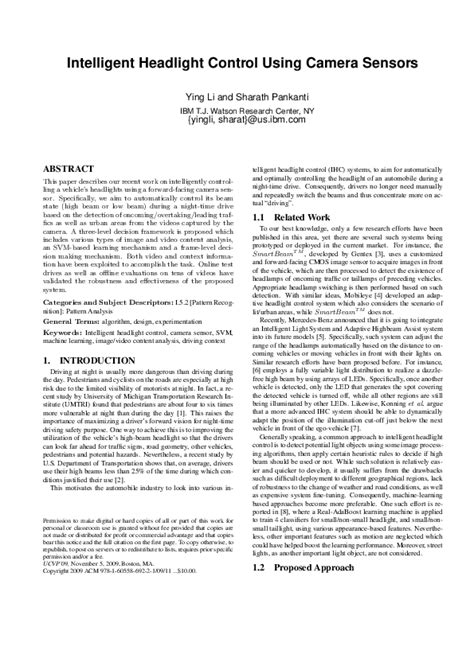 Pdf Intelligent Headlight Control Using Camera Sensors