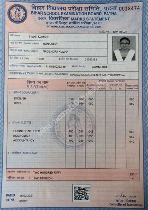 Bihar Board 12th Marksheet Download 2025 बिहार बोर्ड इंटरमीडिएट कक्षा का ओरिजिनल मार्कशीट