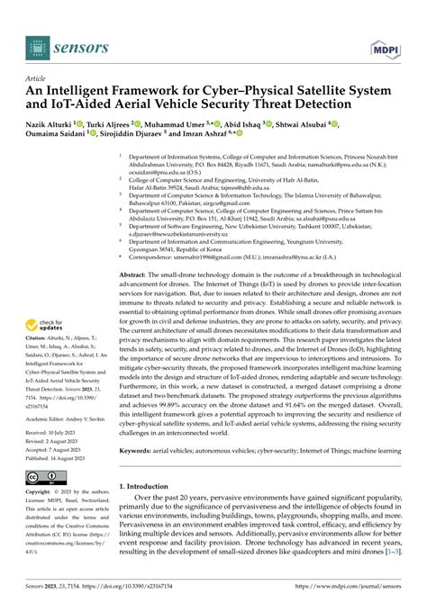 Pdf An Intelligent Framework For Cyber Physical Satellite System And Iot Aided Aerial Vehicle