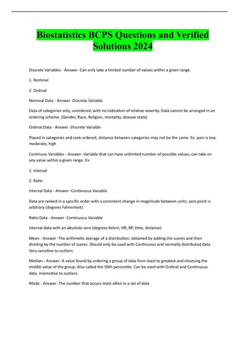 Biostatistics Bcps Questions And Verified Solutions 2024 Bcps Stuvia Us