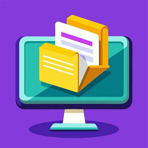 File Transfer Concept Yellow Folder With Document On Computer Monitor 3d Vector Illustration