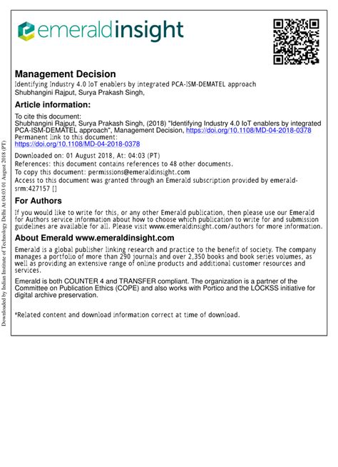 Pdf Identifying Industry 4 0 Iot Enablers By Integrated Pca Ism Dematel Approach