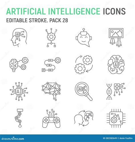 Artificial Intelligence Line Icon Set Stock Vector Illustration Of Communication Brain