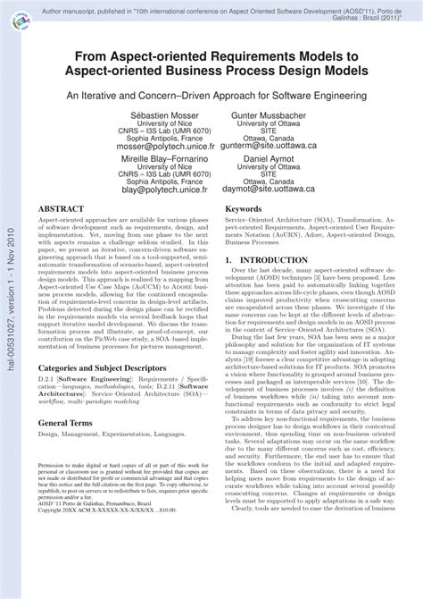 Pdf From Aspect Oriented Requirements Models To Aspect Oriented Business Process Design Models