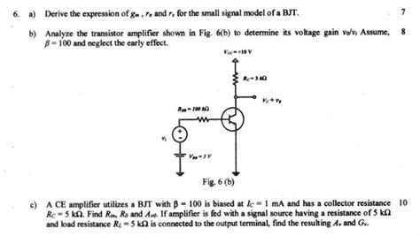 6 A Derive The Expression Of Gm Rx And Re For The Small Signal Model