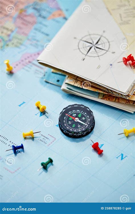 Pins Compass And Pins Stock Image Image Of Object 258878285