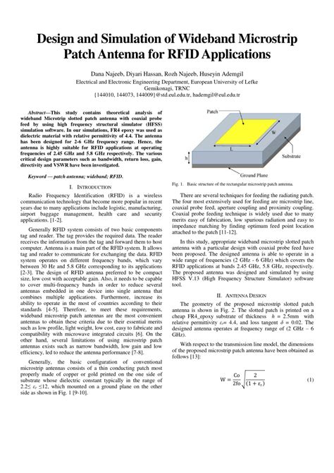 Pdf Design And Simulation Of Wideband Microstrip Patch Antenna For Rfid Applications