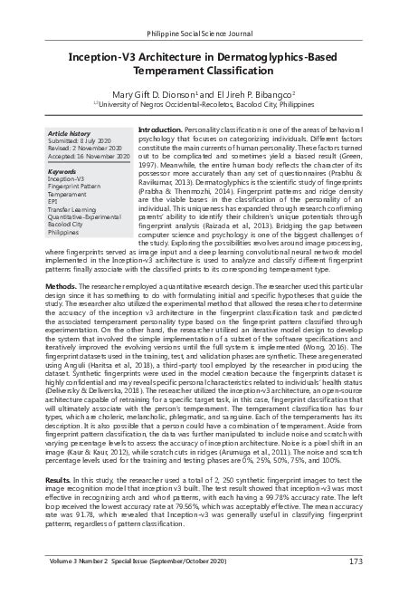 Pdf Inception V3 Architecture In Dermatoglyphics Based Temperament Classification
