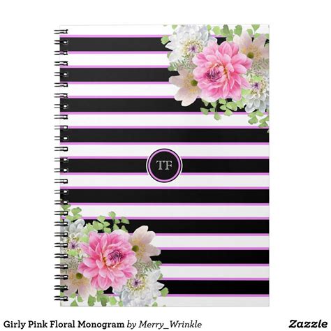 Girly Pink Floral Monogram Notebook