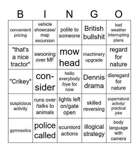 Daggerwin Survival Roleplay Bingo Card