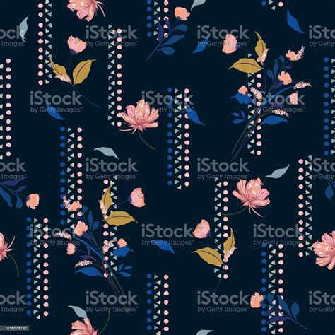 최신 유행 패션 섬유 및 모든 지문에 대 한 손으로 그려진된 기하학적 수직 스트라이프 원활한 패턴 벡터와 달콤한 톤에 정원의 꽃을 부 가능성에 대한 스톡 벡터 아트 및 기타