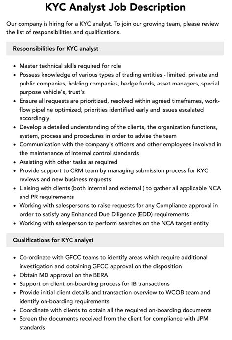 Kyc Analyst Job Description Velvet Jobs
