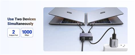 Ugreen Ethernet Splitter Aluminum 1 In 2 Out High Speed 1000mbps Gigabit Network Lan Splitter