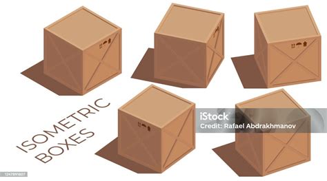 교통 기호 벡터화물 3d 갈색 나무와 골판지 상자의 아이소메트릭 그림 옆으로 돌리기 3차원 형태에 대한 스톡 벡터 아트 및 기타 이미지 3차원 형태 갈색 나무 상자