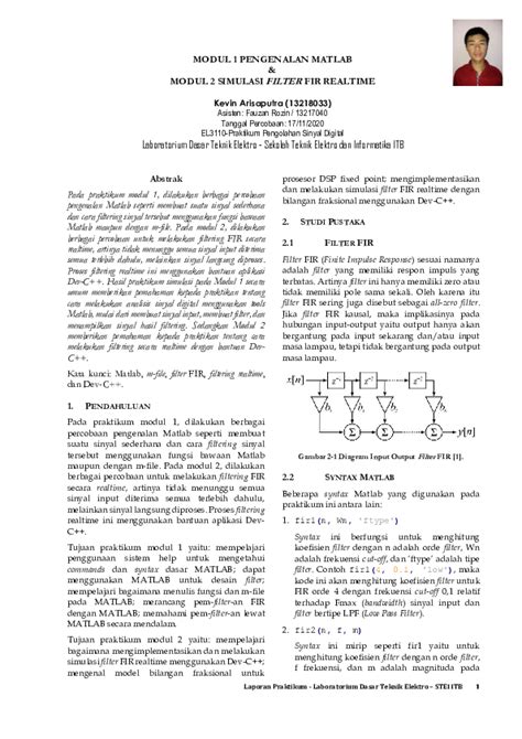 Pdf Laporan Simulasi Pengenalan Matlab And Simulasi Filter Fir