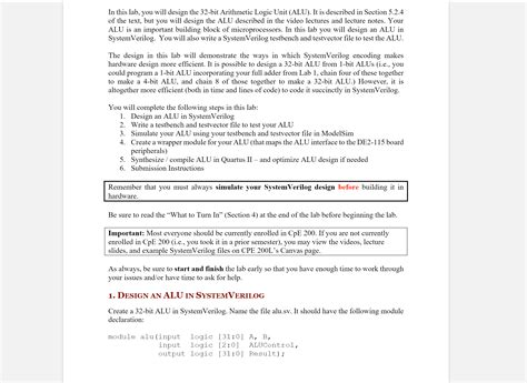 In This Lab You Will Design The 32 Bit Arithmetic