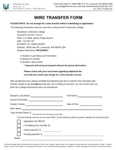 40 Wire Transfer Form Templates [pdf Word Excel]