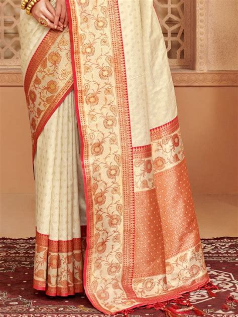 Buy Off White Silk Blend Saree With Blouse Piece 17700 Online Karagiri