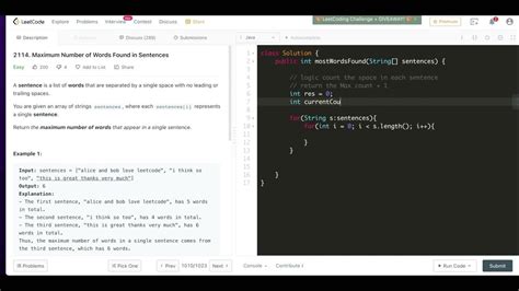 Leetcode 2114 Maximum Number Of Words Found In Sentence Leetcode