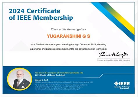 Yugarakshini G S On Linkedin Ieee Membership Certificate